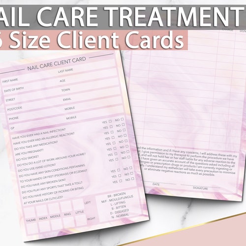 Nail Care Client Card / Client Record Card / Treatment | Etsy UK