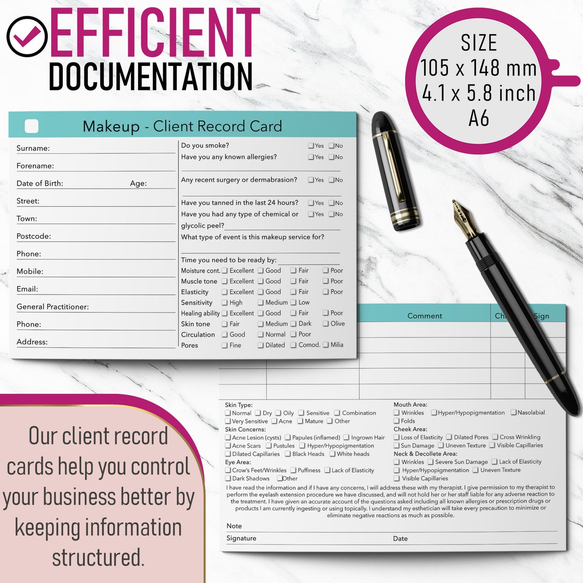Makeup Client Card / Client Record Card / Treatment Consultation Card ...