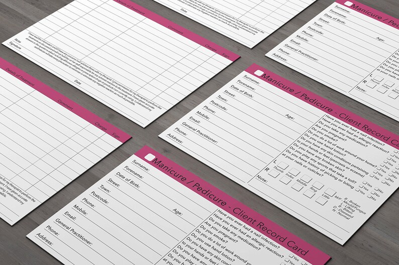 Manicure / Pedicure Client Card / Client Record Card / | Etsy