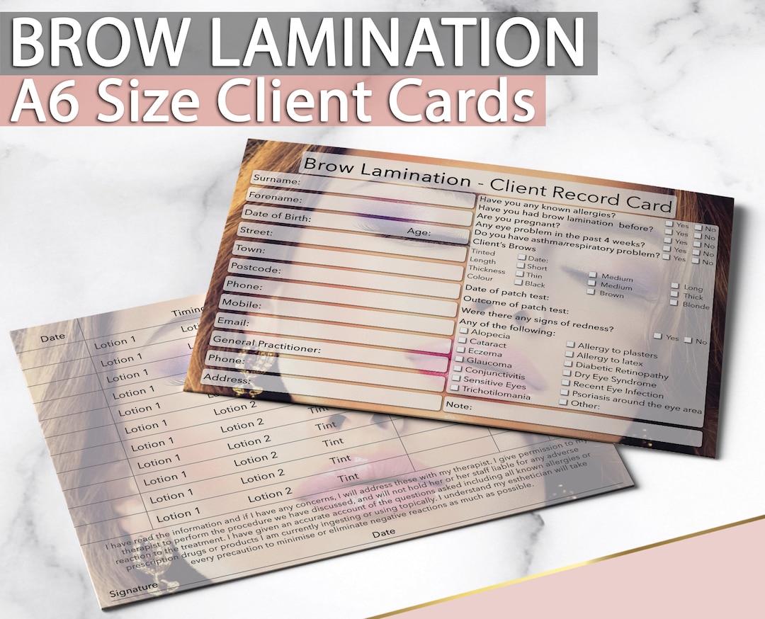 Brow Lamination Client Card / Client Record Card / Treatment ...