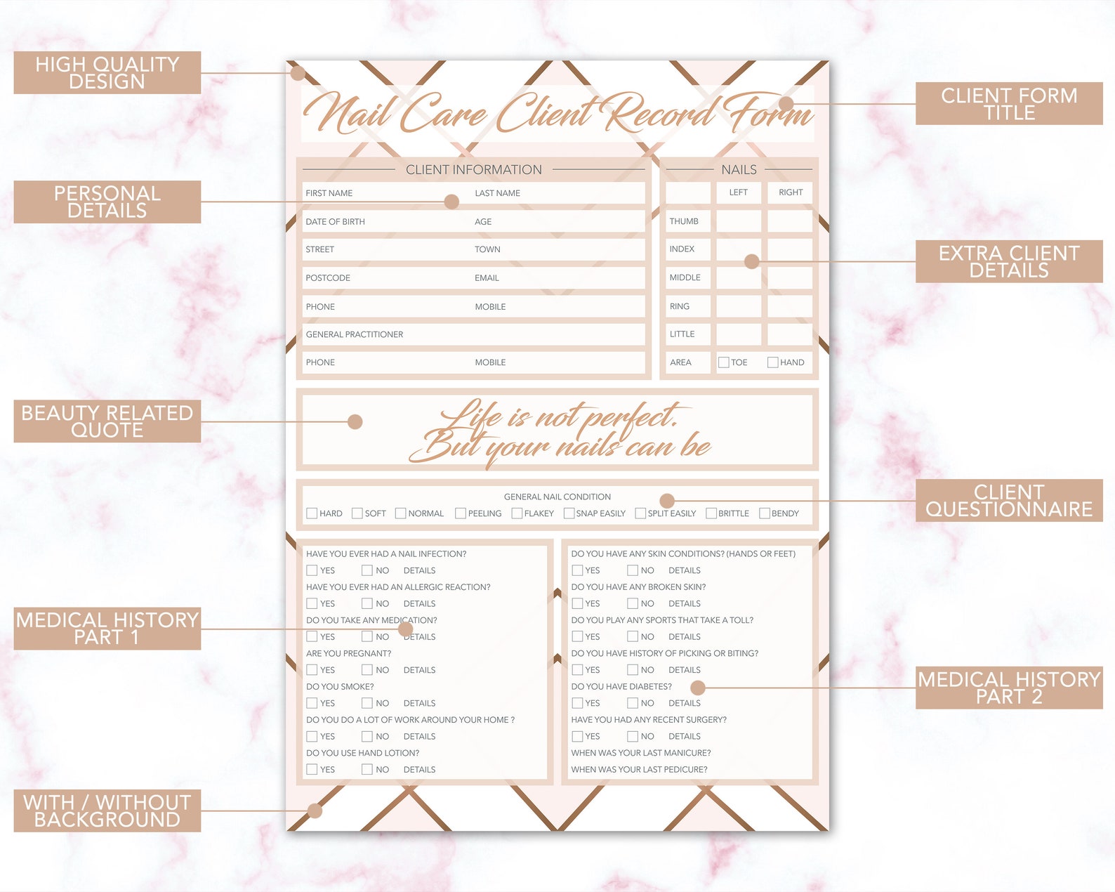 Nail Care Client Record Form Consultation Treatment Salon Stationery ...