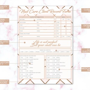Nail Care Client Record Form Consultation Treatment Salon Stationery ...