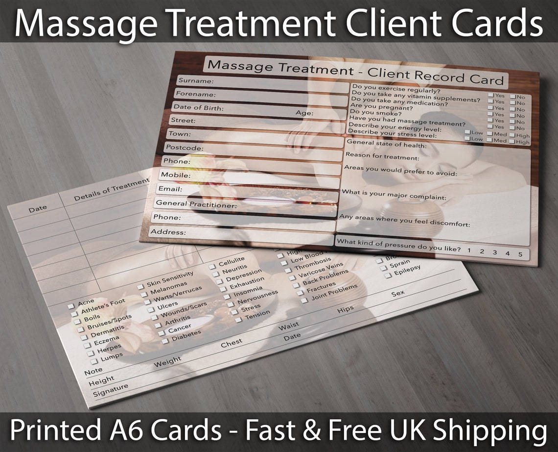 Massage Client Card / Client Record Card / Treatment | Etsy