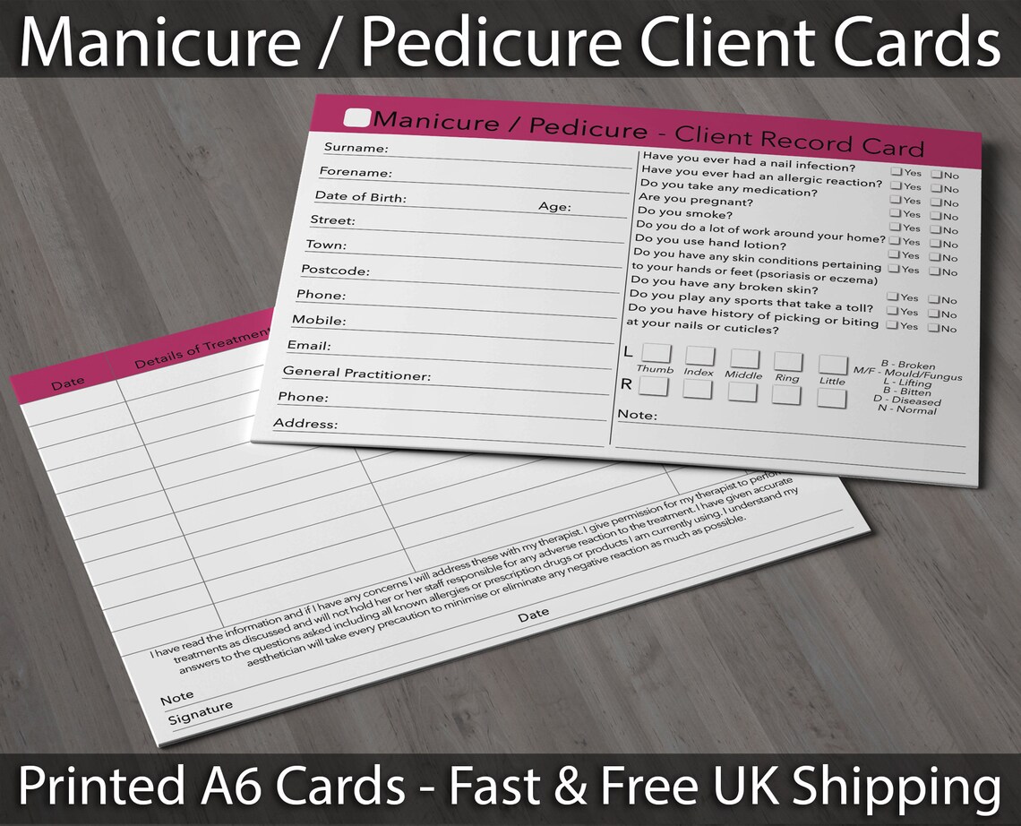 Manicure / Pedicure Client Card / Client Record Card / | Etsy