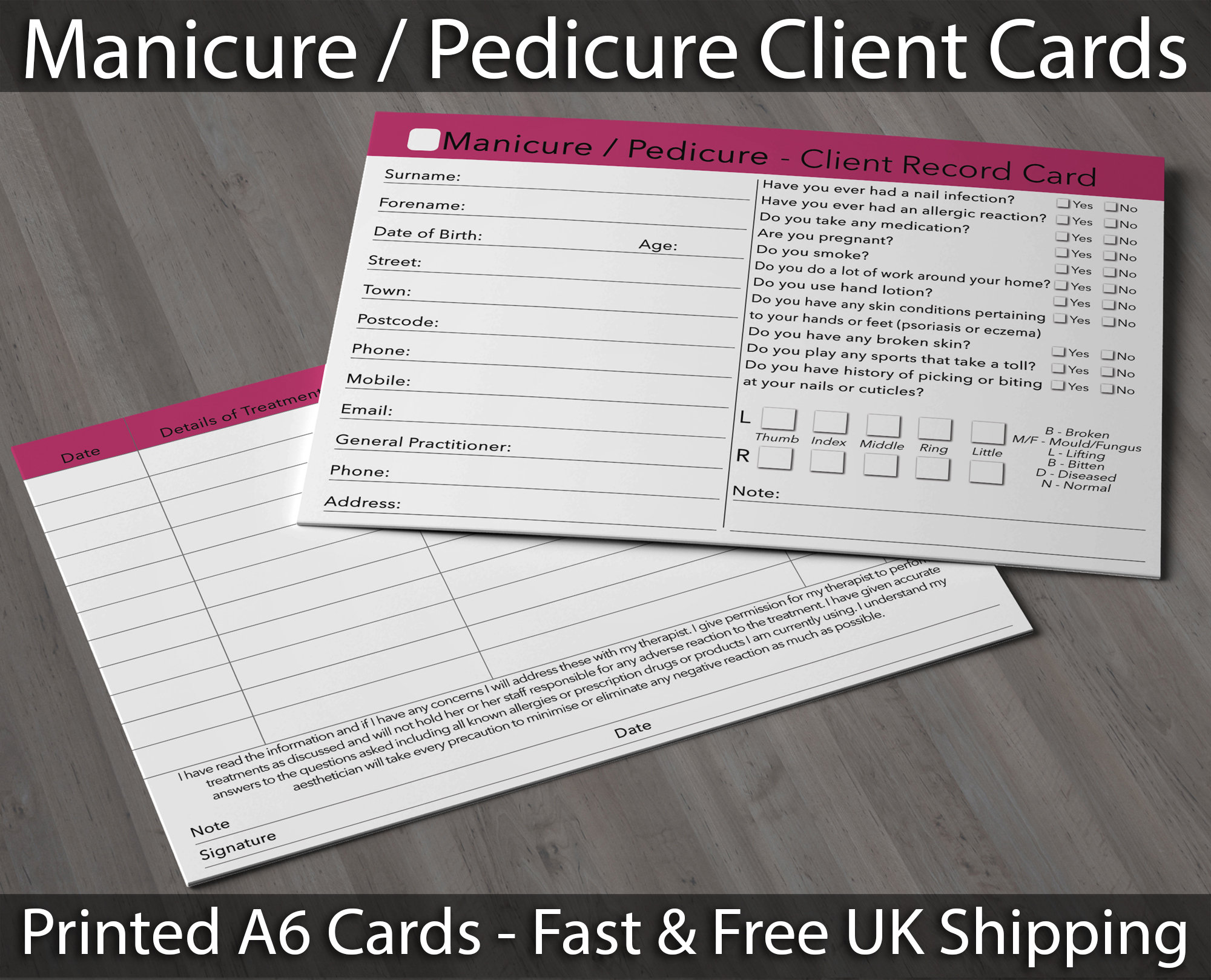 Manicure / Pedicure Client Card / Client Record Card / | Etsy