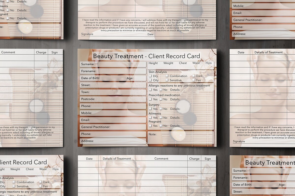 Beauty Client Card / Client Record Card / Treatment | Etsy