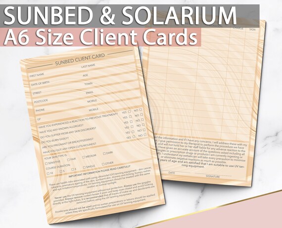 Appointment Cards Sunbed Salon Client Record Cards - Sun And Health A5 Card