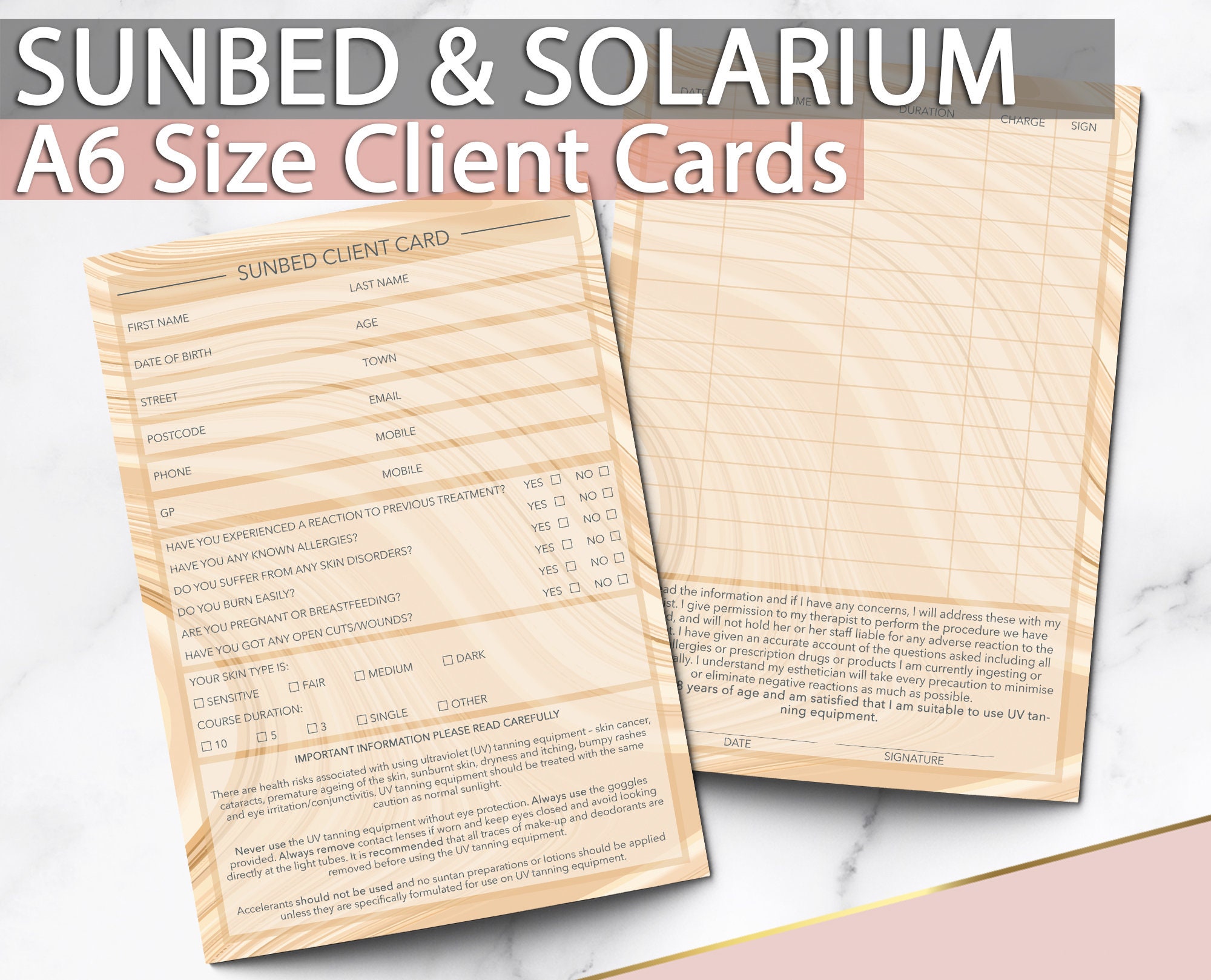 Sunbed Client Card / Client Record Card / Treatment Consultation Card ...