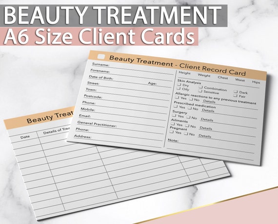 Beauty Client Card / Client Record Card / Treatment | Etsy UK