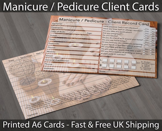 Manicure / Pedicure Client Card / Client Record Card / | Etsy