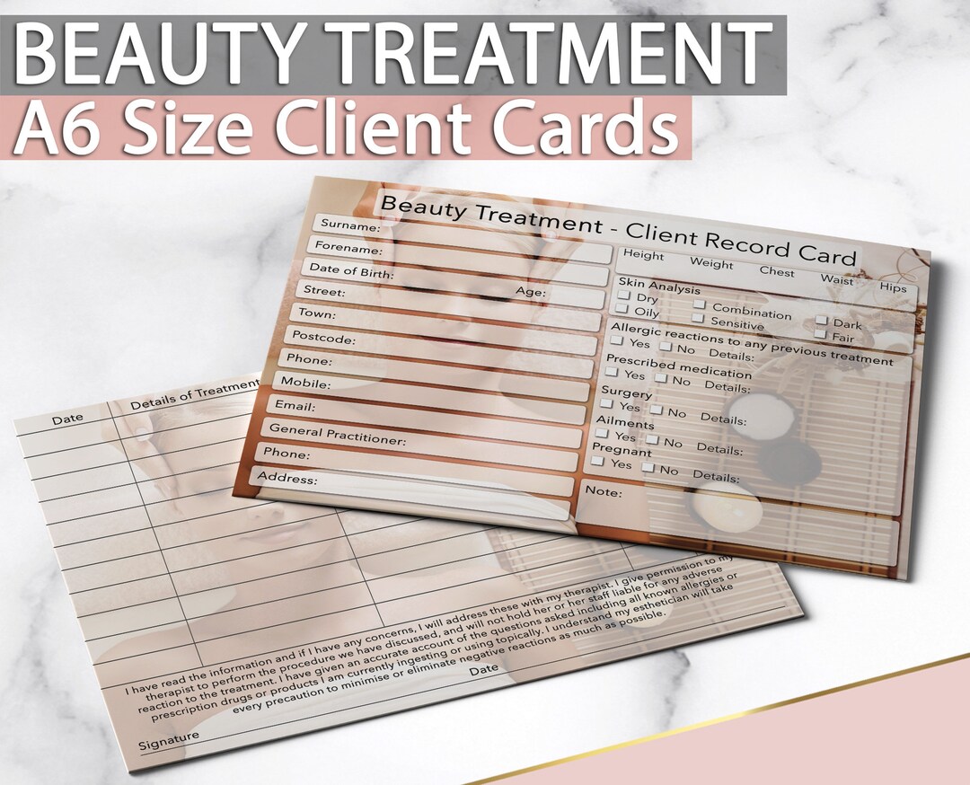 Beauty Client Card / Client Record Card / Treatment Consultation Card ...