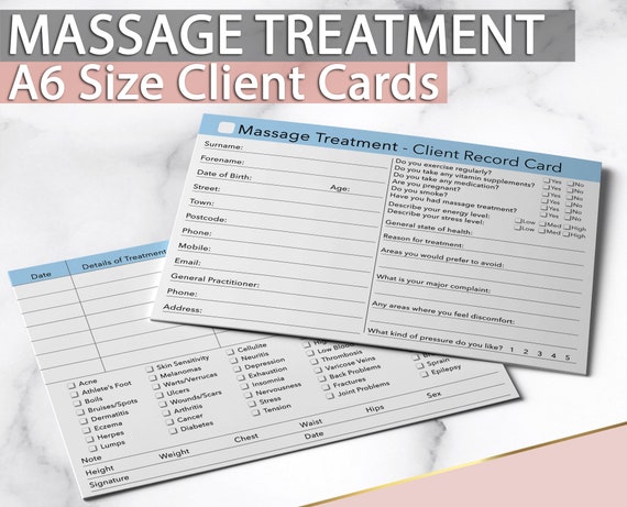 Massage Client Card / Client Record Card / Treatment - Etsy UK