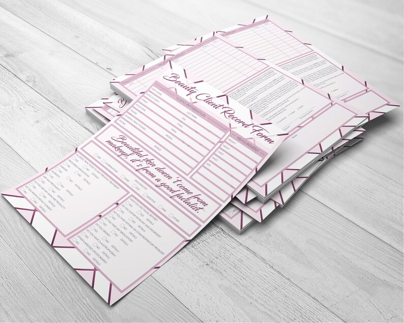 Beauty Client Record Form Consultation Treatment Salon Stationery ...