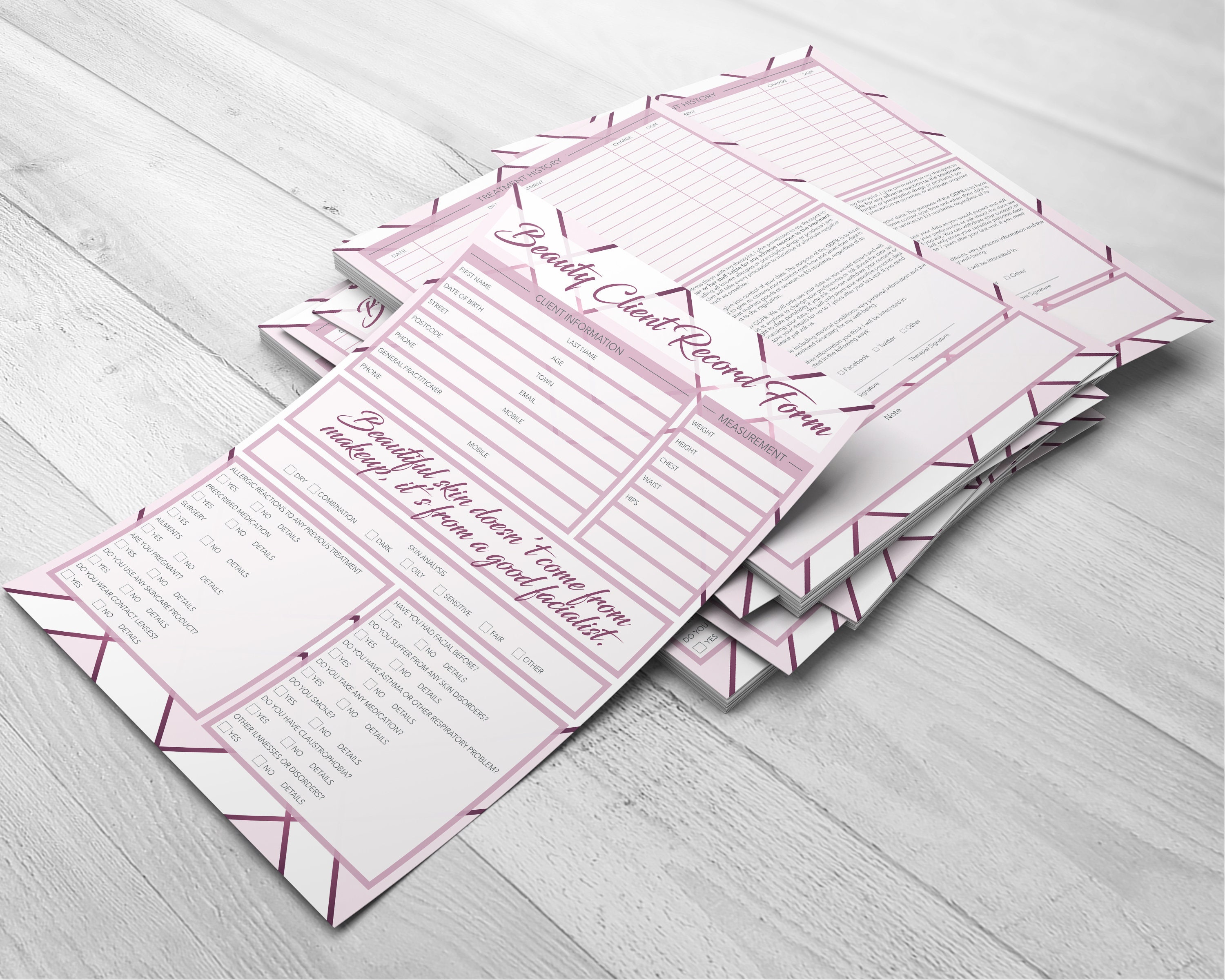 Beauty Client Record Form Consultation Treatment Salon Stationery ...