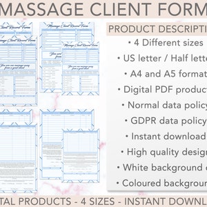 Massage Client Record Form Consultation Treatment Salon Stationery ...