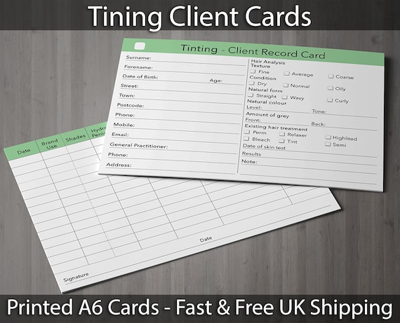Tining Client Card / Client Record Card / Treatment | Etsy