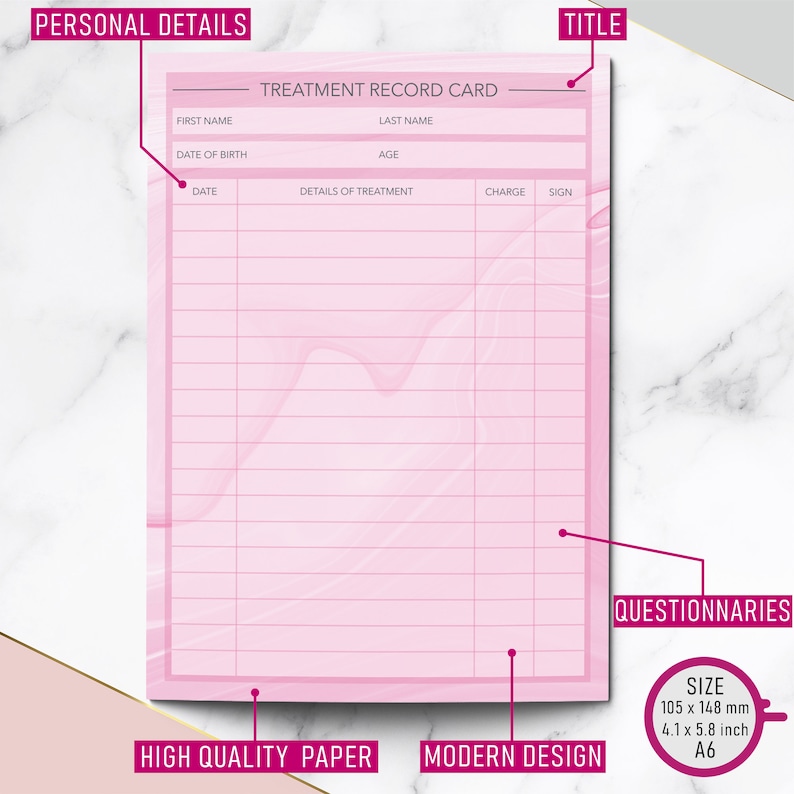 Treatment Record Client Card / Client Record Card / Treatment ...