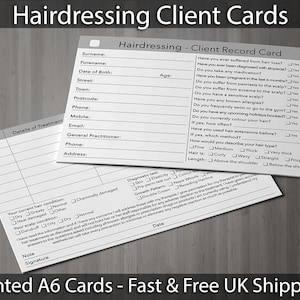 Hairdressing Client Card / Client Record Card / Treatment Consultation ...
