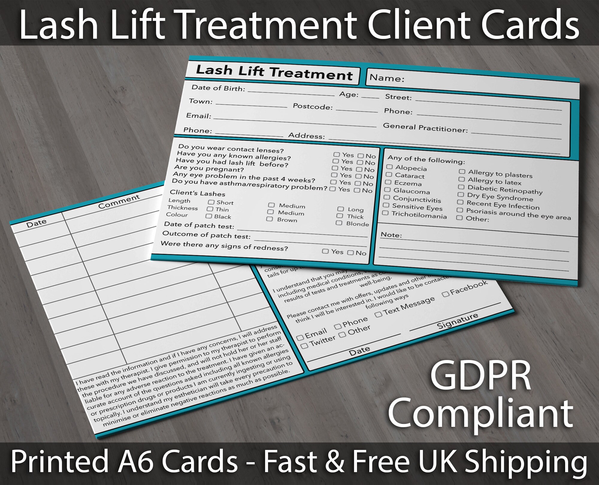 Lash Lift Client Card / GDPR Compliant Client Record Card / - Etsy