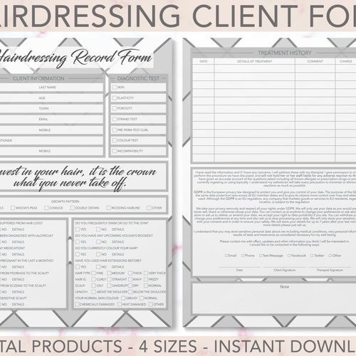 Nail Care Client Record Form Consultation Treatment Salon - Etsy