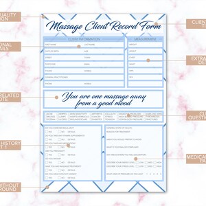 Massage Client Record Form Consultation Treatment Salon Stationery ...