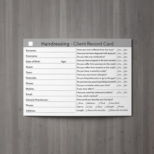 Hairdressing Client Card / Client Record Card / Treatment Consultation ...