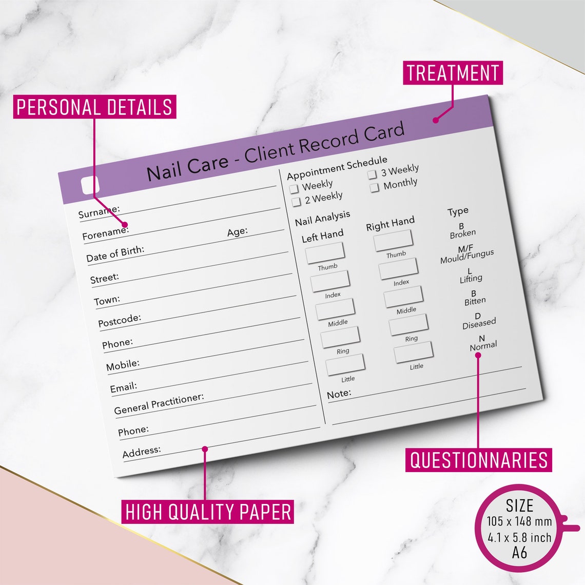 Nail Care Client Card / Client Record Card / Treatment Consultation ...