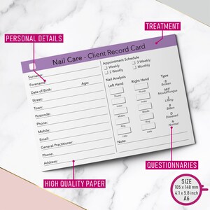 Nail Care Client Card / Client Record Card / Treatment Consultation ...