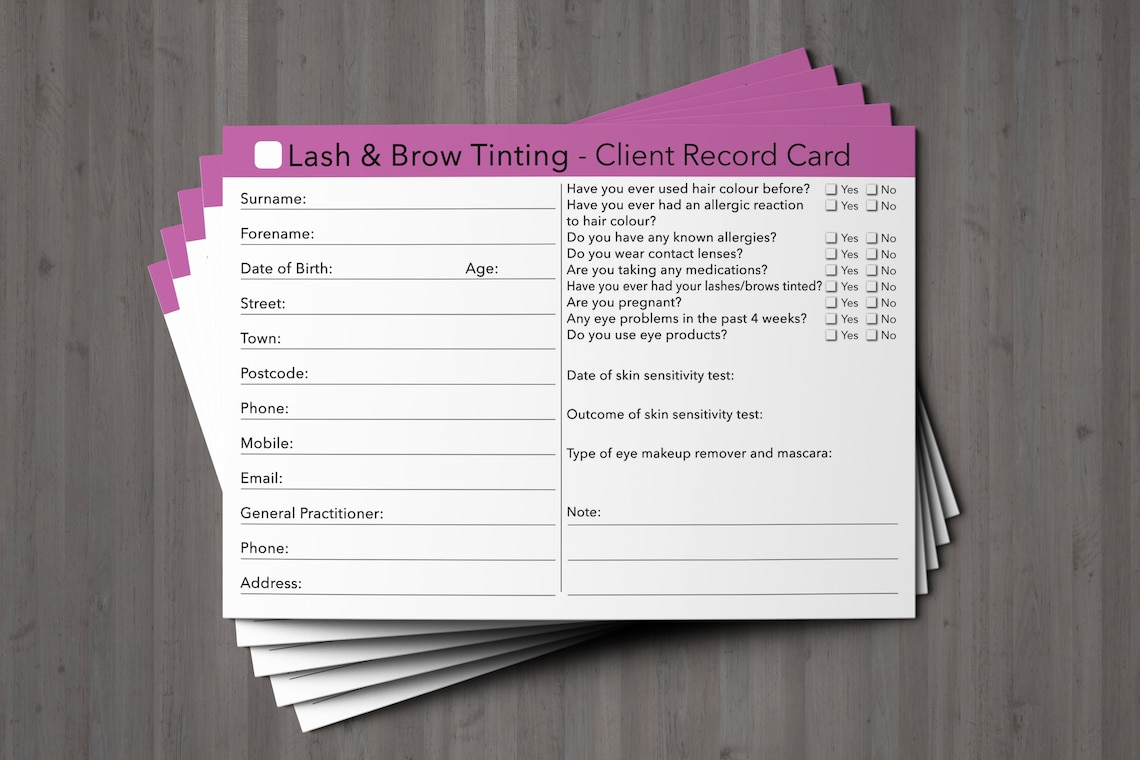 Lash & Brow Tinting Client Card / Client Record Card / | Etsy