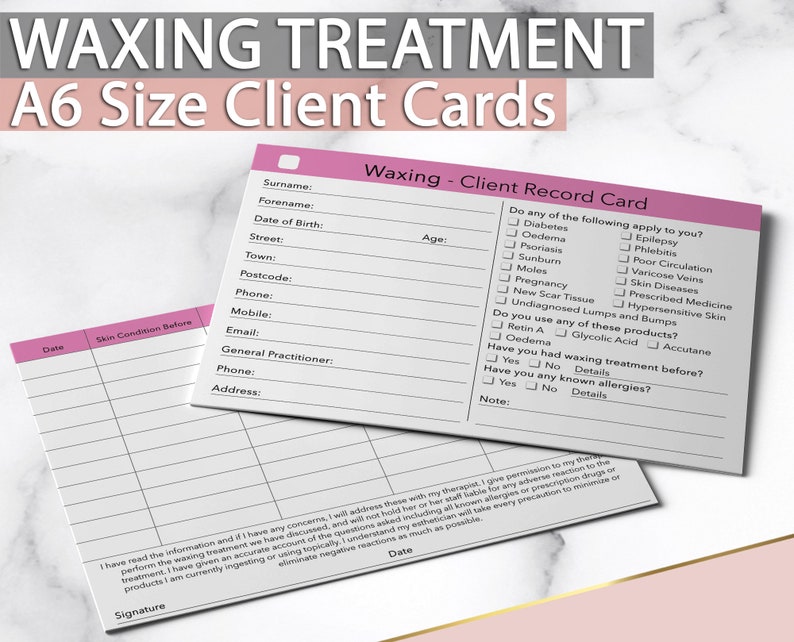 Waxing Client Card / Client Record Card / Treatment - Etsy