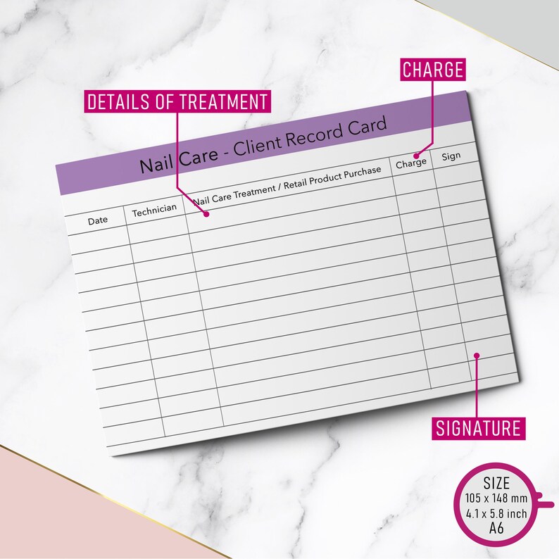 Nail Care Client Card / Client Record Card / Treatment Consultation ...