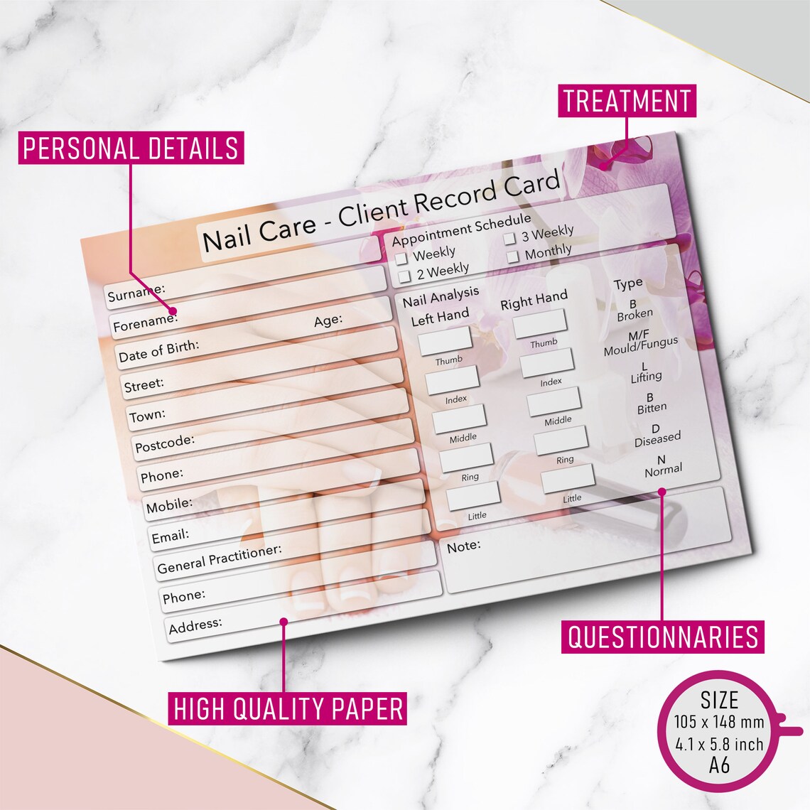 Nail Care Client Card / Client Record Card / Treatment Consultation ...