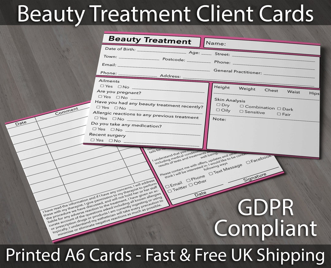 Beauty Client Card / GDPR Compliant Client Record Card / - Etsy