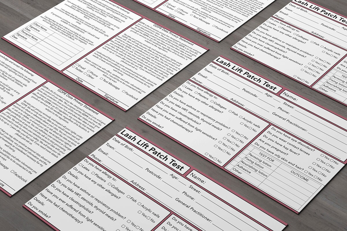 Lash Lift Patch Test Client Card / GDPR Compliant Client Record Card ...