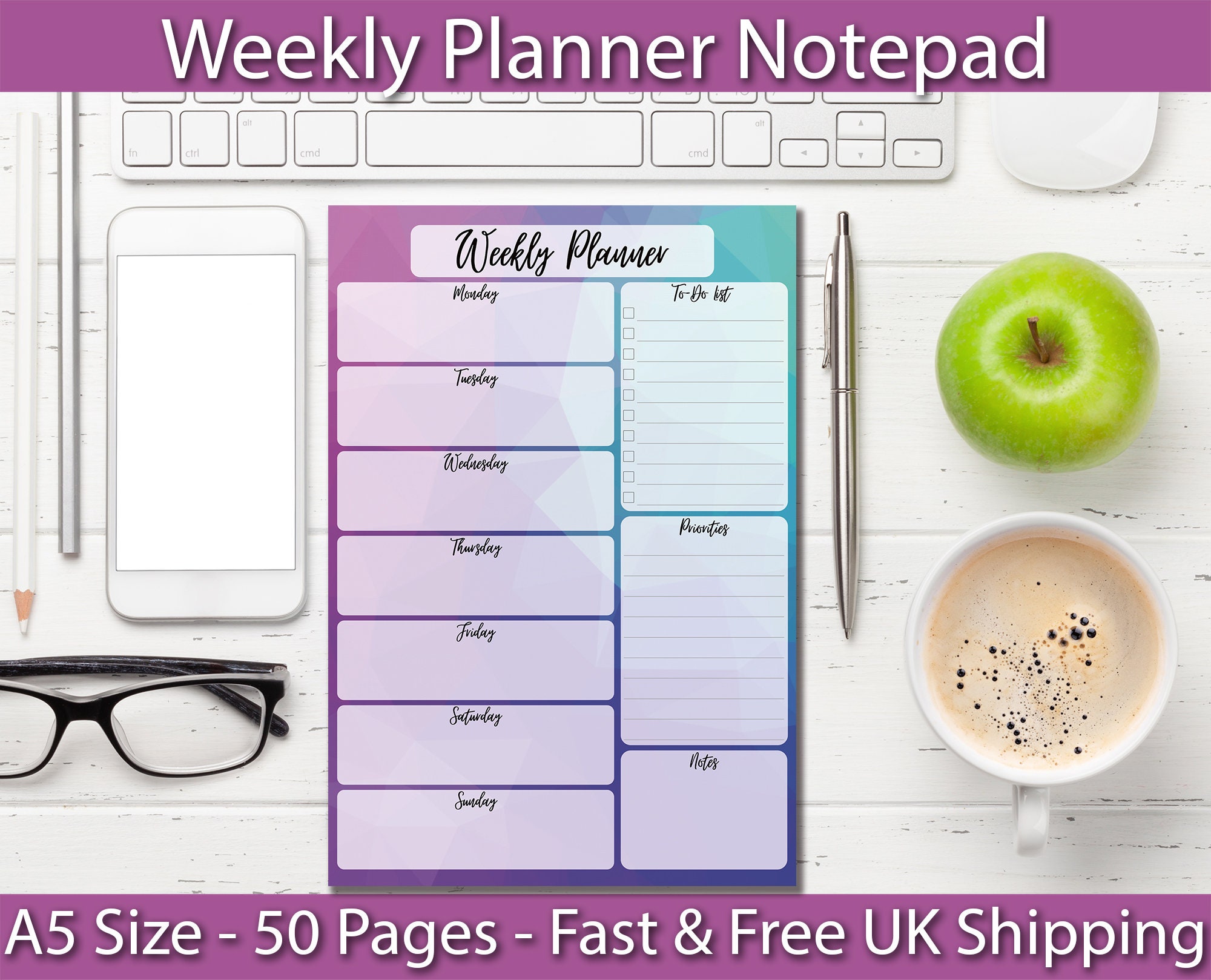 WEEKLY PLANNER A5 Notepad Tear off Desk Cute Stationery Memo Pad ...