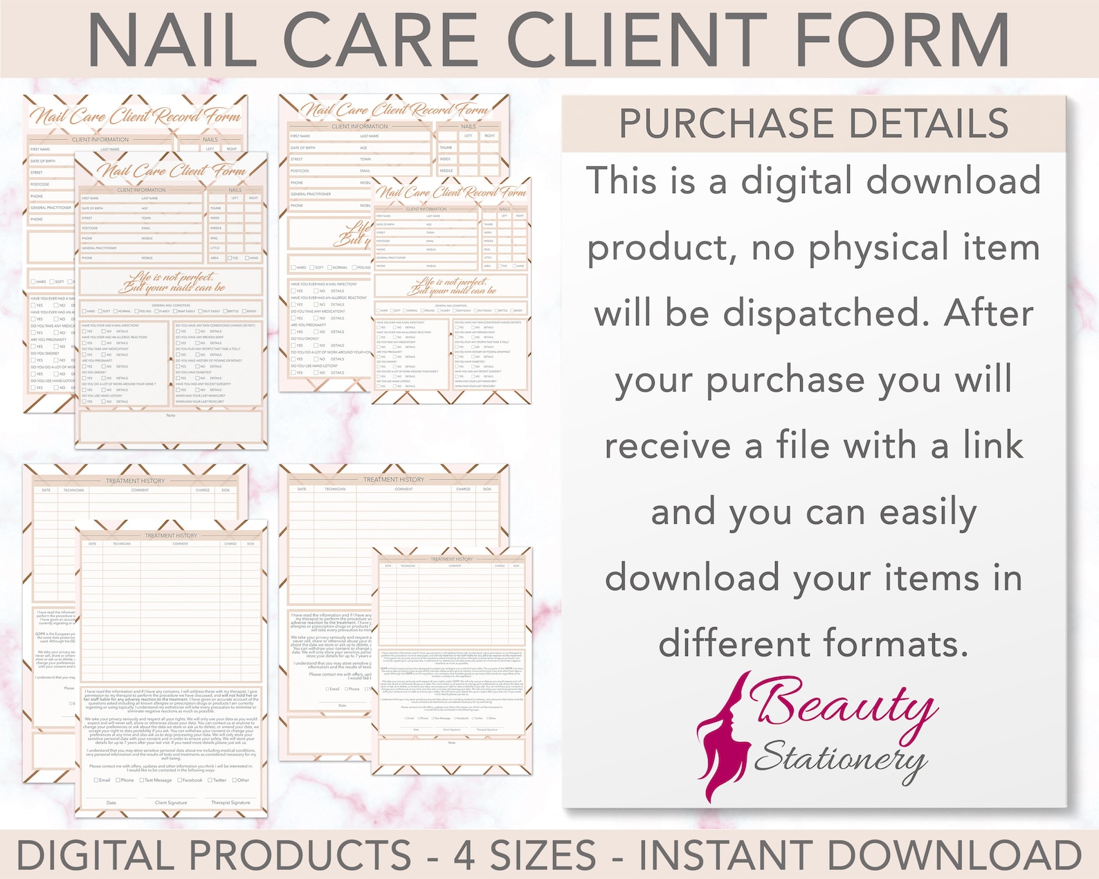 Nail Care Client Record Form Consultation Treatment Salon Stationery ...