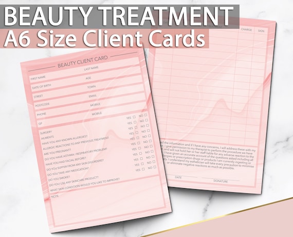 Beauty Client Card / Client Record Card / Treatment - Etsy