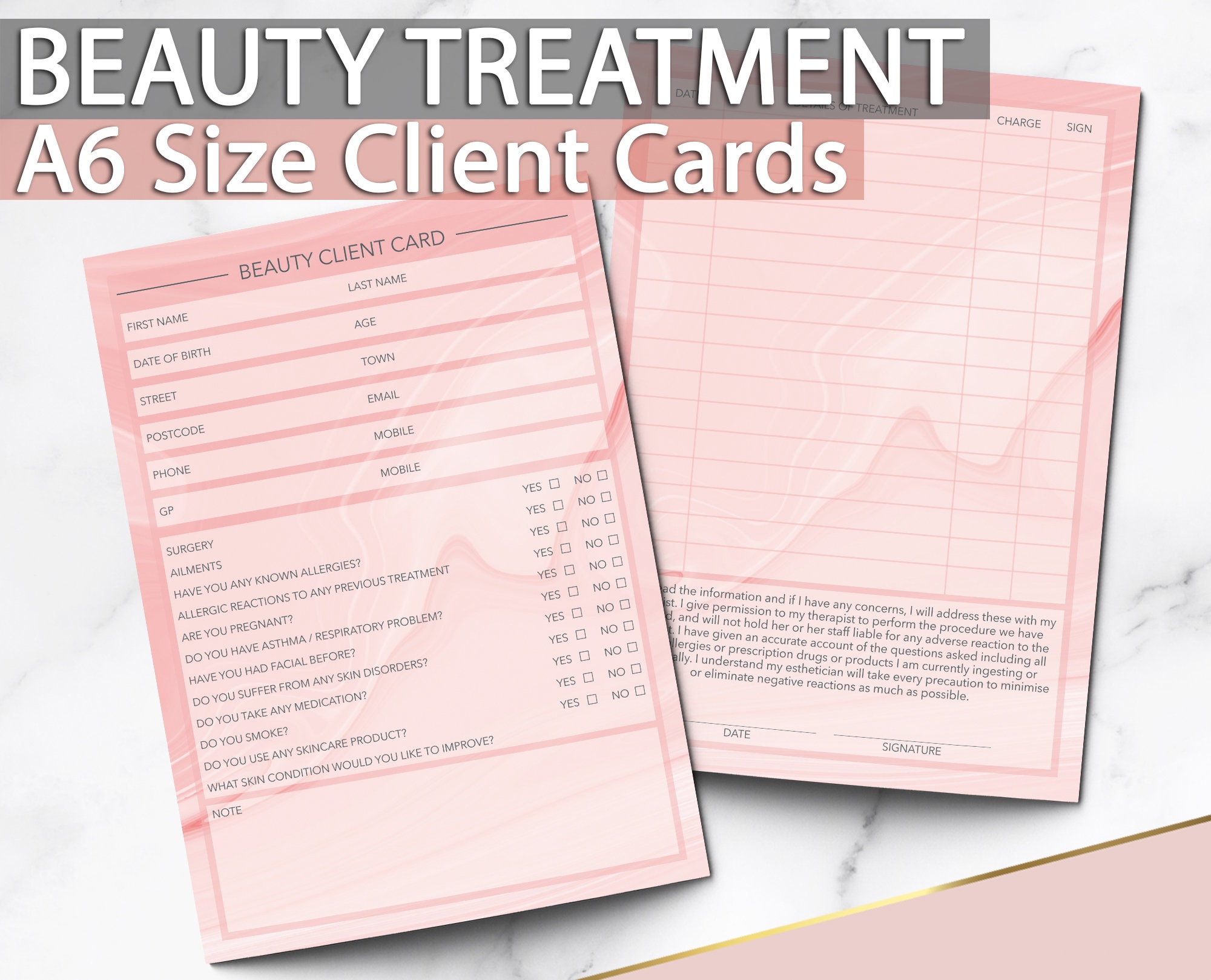 Beauty Client Card / Client Record Card / Treatment Consultation Card ...