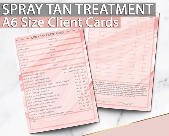Spray Tan Client Card / Client Record Card / Treatment | Etsy