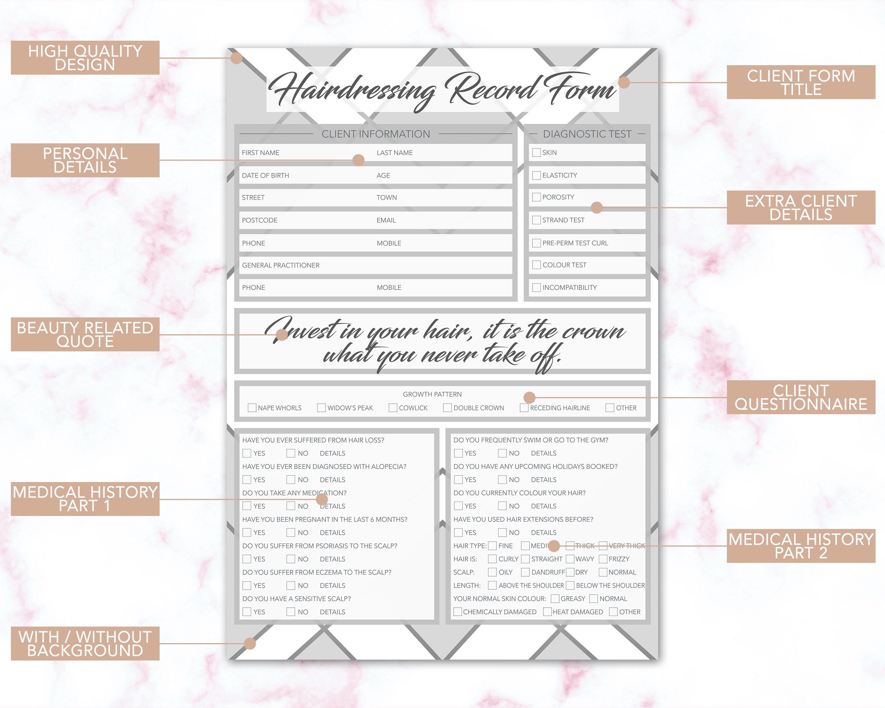 Hairdressing Client Record Form Consultation Treatment Salon Stationery ...