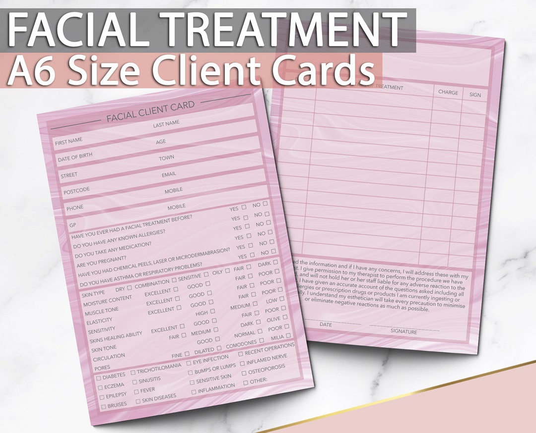 Facial Treatment Client Card / Client Record Card / Treatment ...