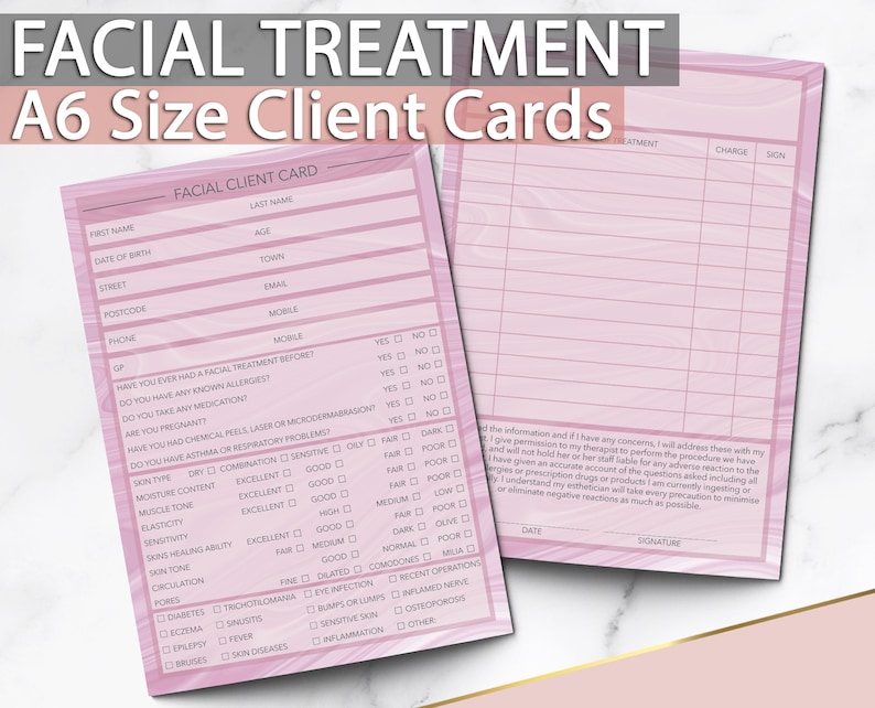 Facial Treatment Client Card / Client Record Card / Treatment ...