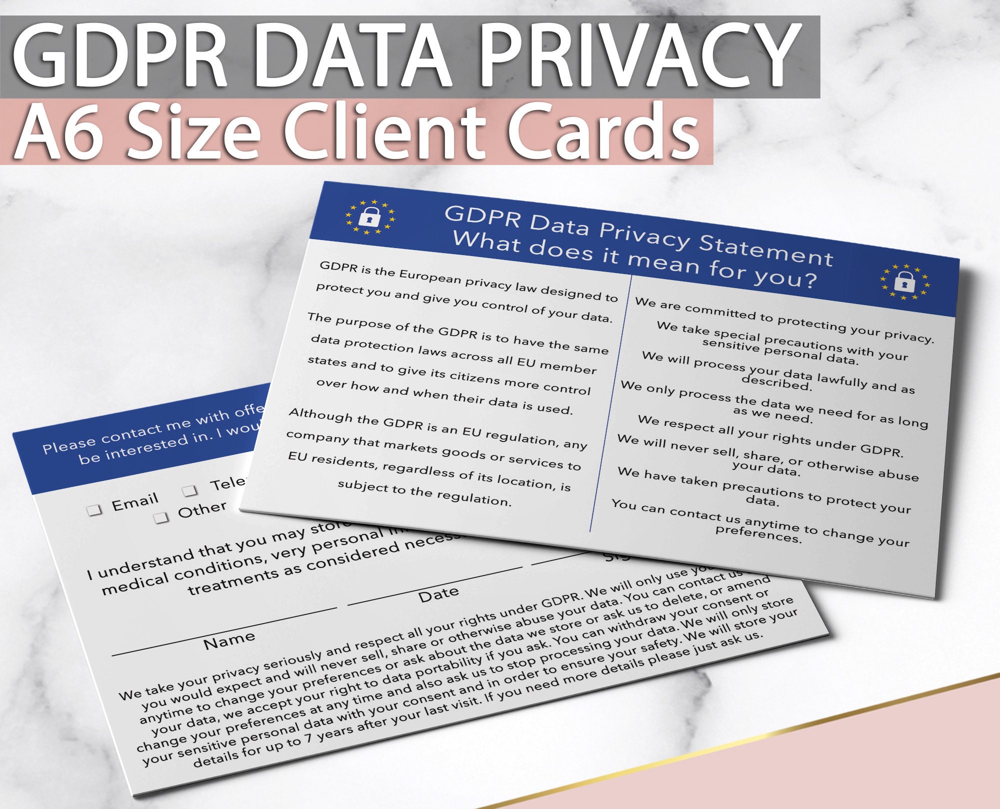 GDPR Card for Client Card / Client Record Card / Treatment Consultation ...
