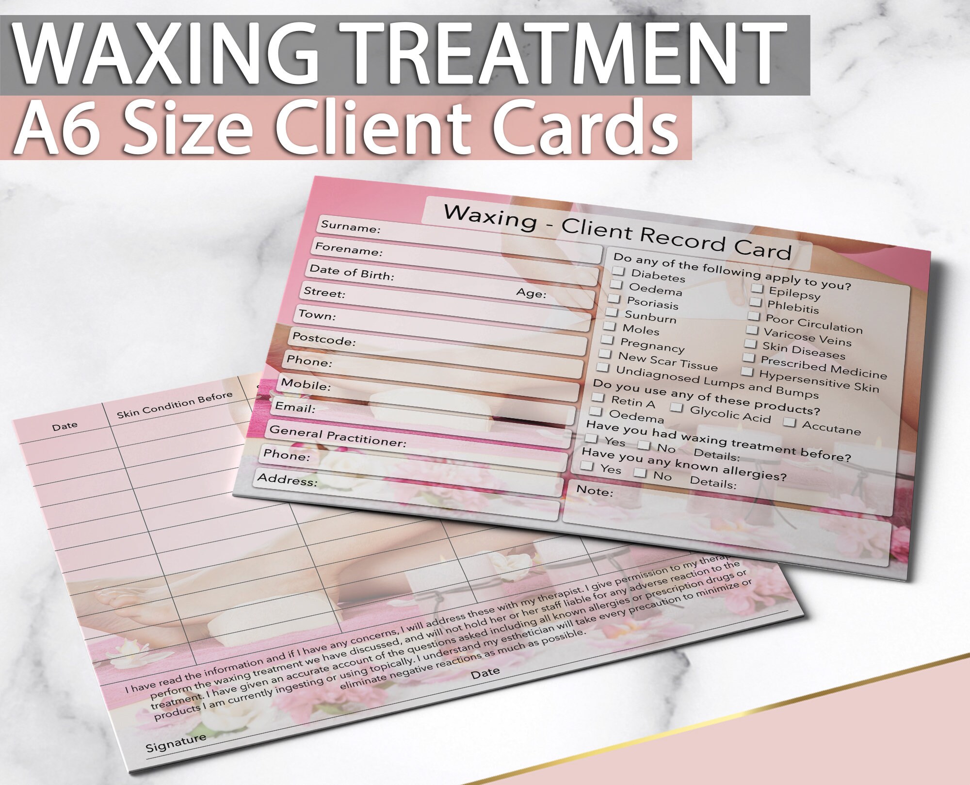 Waxing Client Card / Client Record Card / Treatment Consultation Card ...