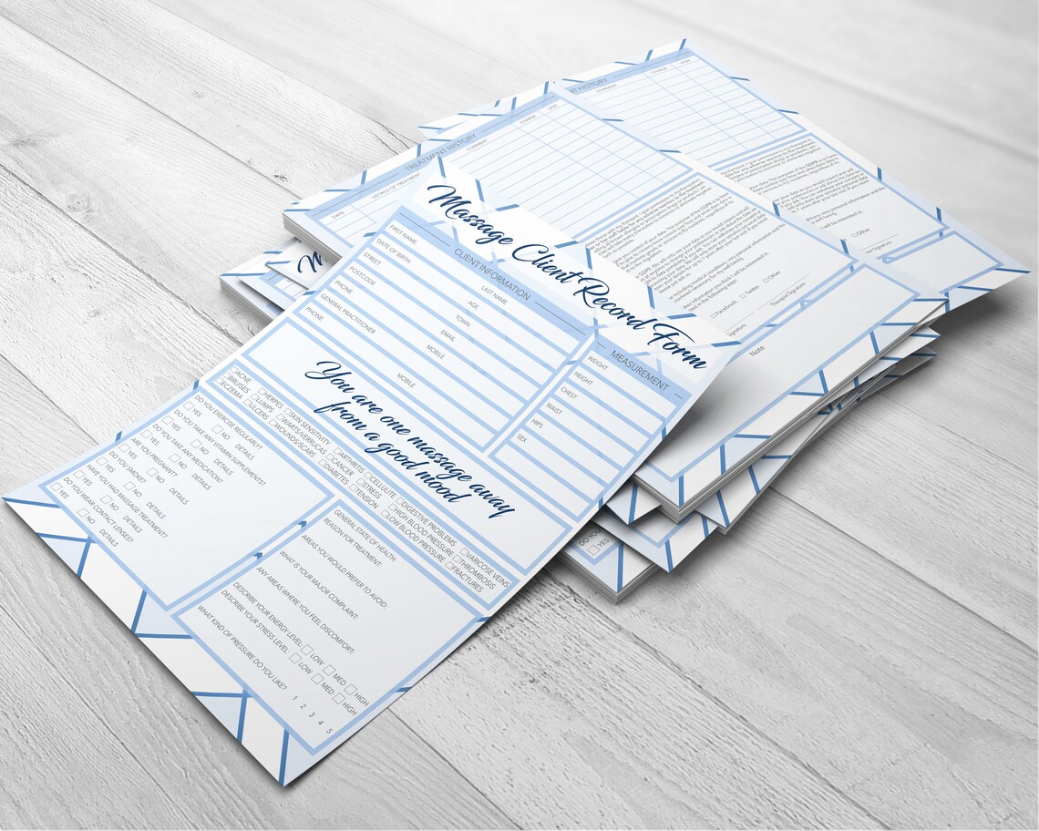 Massage Client Record Form Consultation Treatment Salon Stationery ...