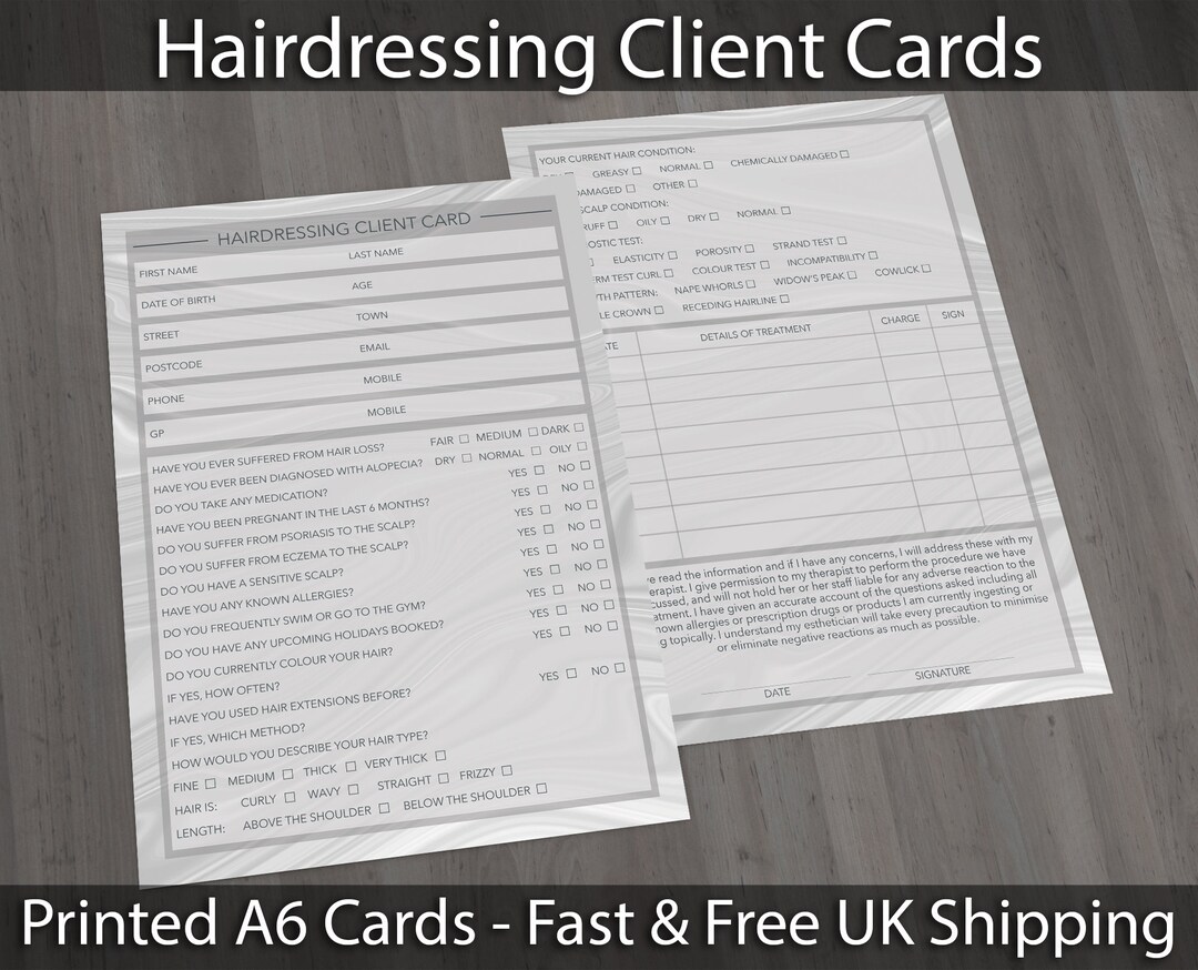 Hairdressing Client Card / Client Record Card / Treatment Consultation ...