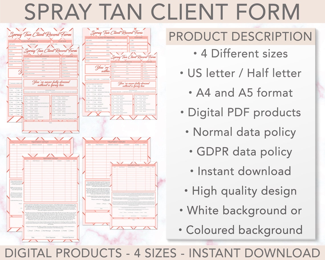 Spray Tan Client Record Form Consultation Treatment Salon - Etsy
