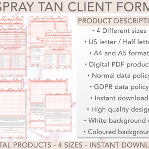 Spray Tan Client Record Form Consultation Treatment Salon Stationery ...
