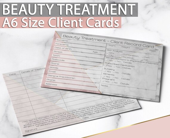 Beauty Client Card / Client Record Card / Treatment | Etsy UK