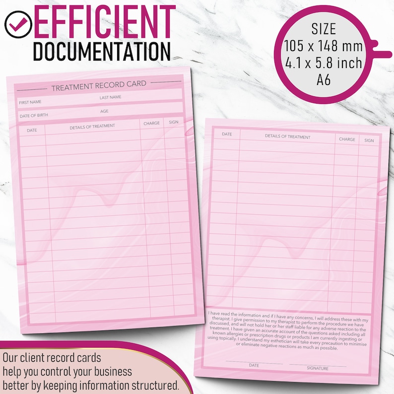 Treatment Record Client Card / Client Record Card / Treatment ...